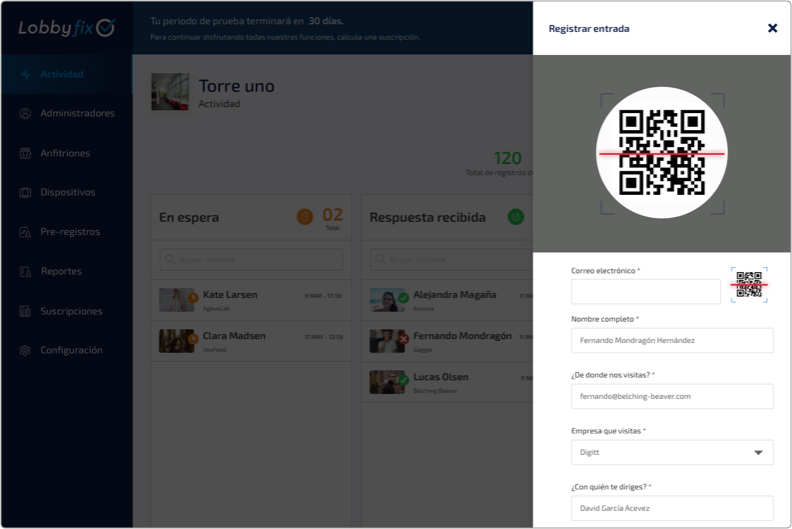 Check-in y Check-out: Registro de entrada y salida con código QR
